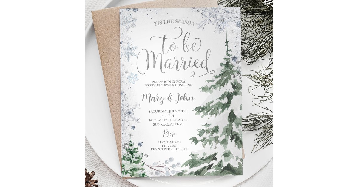 Snowflake Winter Christmas Tree Wedding Invitation | Zazzle