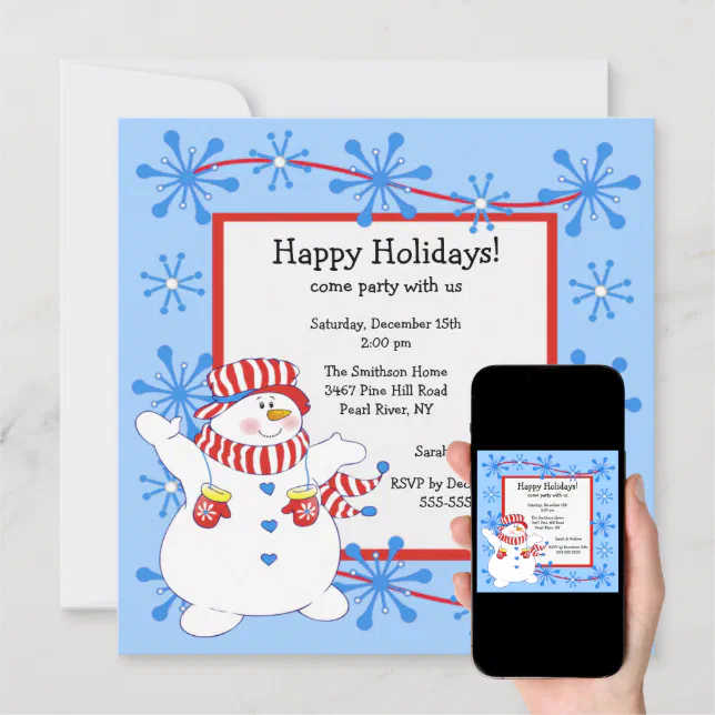 Snowman Happy Holiday Christmas Party Invitation | Zazzle