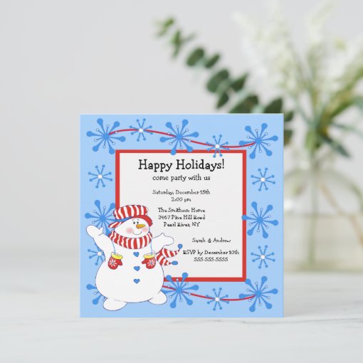 Snowman Happy Holiday Christmas Party Invitation | Zazzle