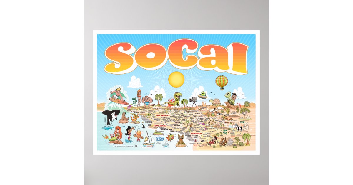 SoCal Cartoon Map Poster | Zazzle