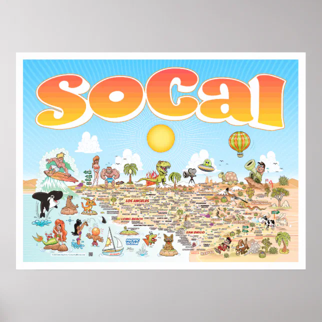 SoCal Cartoon Map Poster | Zazzle