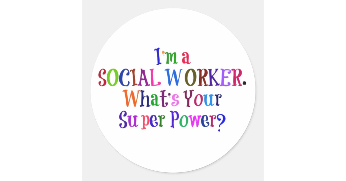 Social Worker Superhero, Colourful Text Classic Round Sticker | Zazzle