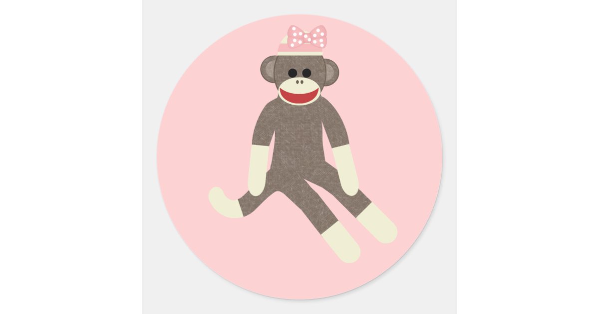 Sock Monkey girl with a pink bow sticker | Zazzle