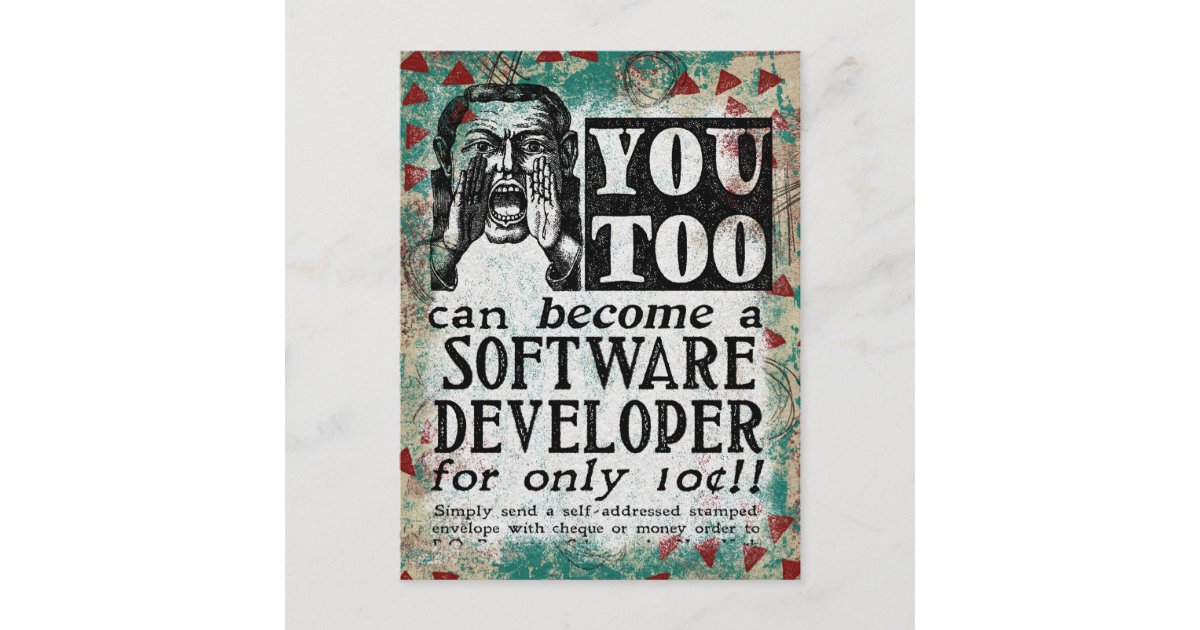 Software Developer Postcard - Funny Vintage Retro | Zazzle