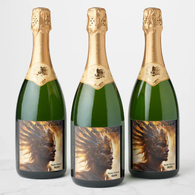 Solar Eclipse Warrior King Customise Set of 6 Sparkling Wine Label | Zazzle