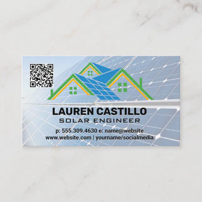 Solar Panel Roof Logo | QR Code Business Card | Zazzle