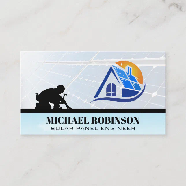 Solar Panels Logo | Roof Worker Technician Business Card | Zazzle