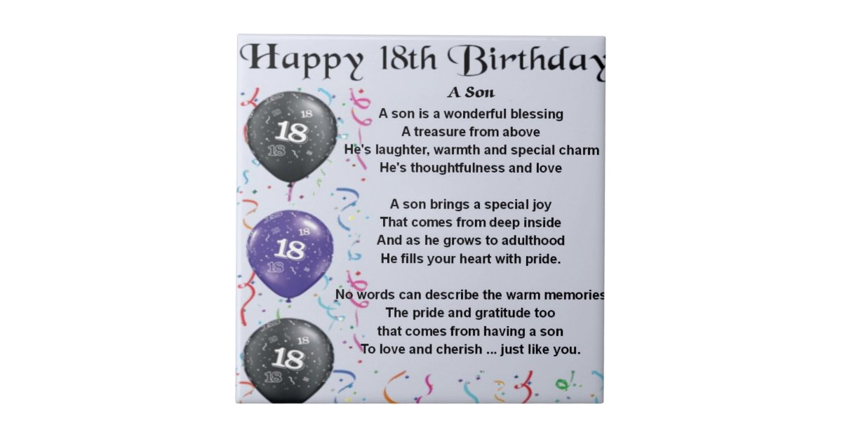 Son Poem 18th Birthday Tile | Zazzle