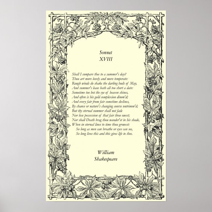 Sonnet # 18 by William Shakespeare Poster | Zazzle.co.uk