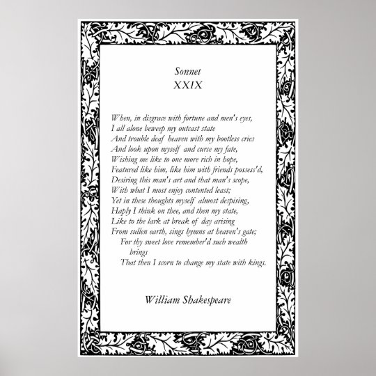 Sonnet # 29 by William Shakespeare Poster | Zazzle.co.uk