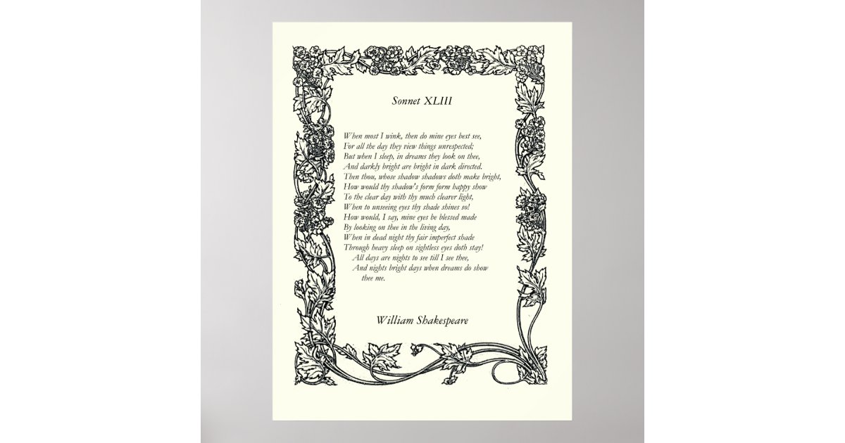 Sonnet # 43 by William Shakespeare Poster | Zazzle