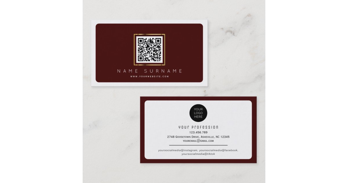 Sophisticated maroon scannable barcode qr code business card | Zazzle