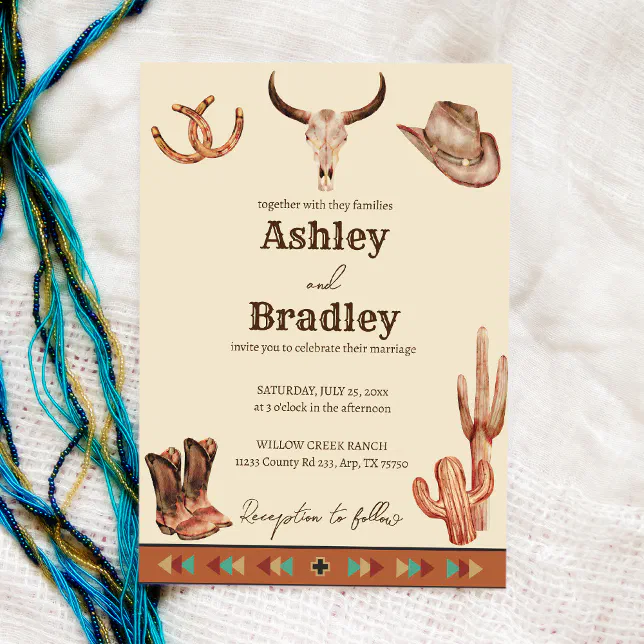 Southwestern country ranch western cowgirl wedding invitation | Zazzle