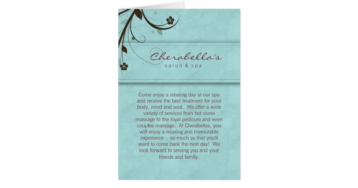 Spa Salon Brochure Greeting Card Watery Blue | Zazzle
