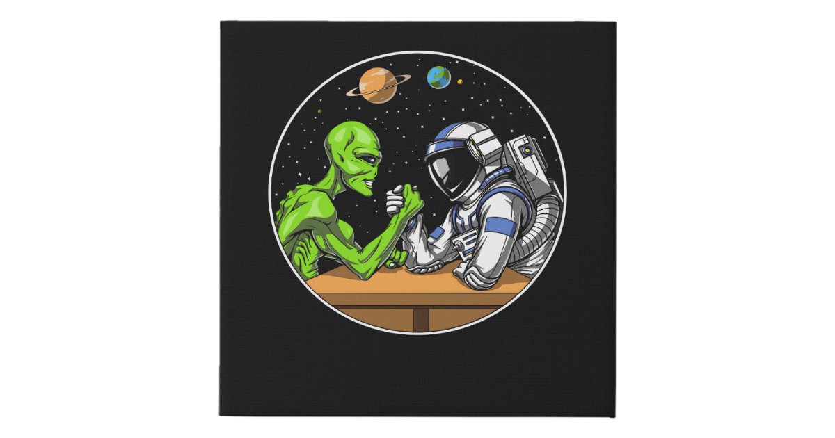 Space Astronaut Alien Arm Wrestling Funny Cosmic Faux Canvas Print | Zazzle