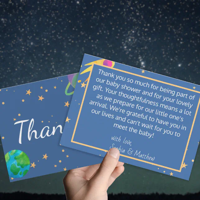 Space Baby Shower, Cosmic Cutie, Gender Neutral Thank You Card | Zazzle