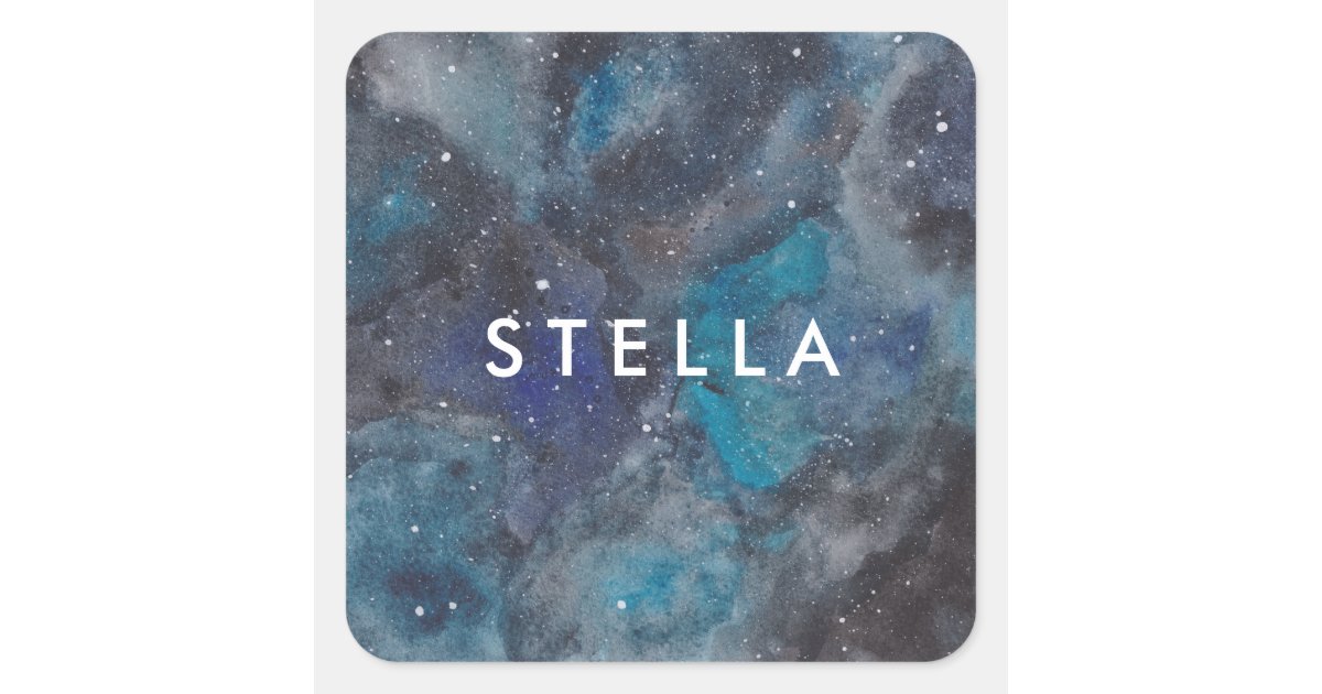 Space Galaxy Themed Starry Personalised Name Square Sticker | Zazzle