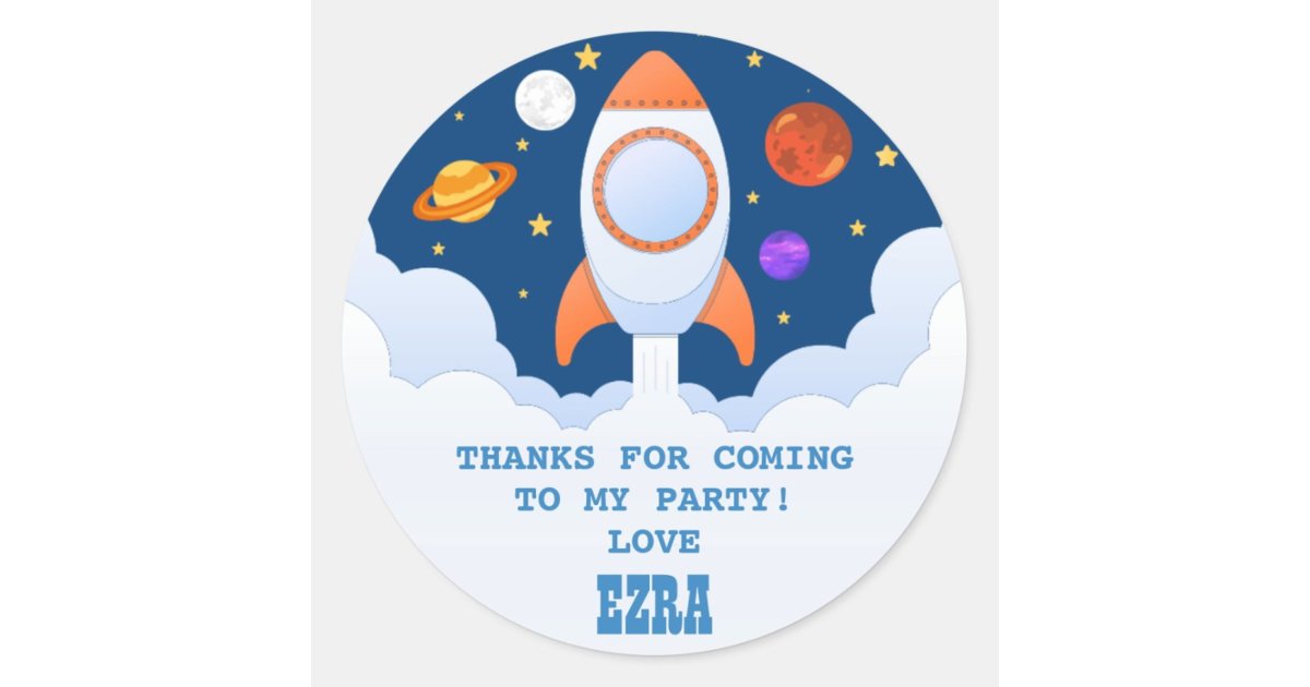 Space Rocket Birthday Party Stickers | Zazzle
