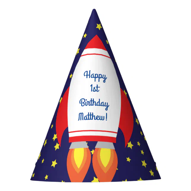 Space Rocket Star Ship 1st Birthday Party Hats | Zazzle