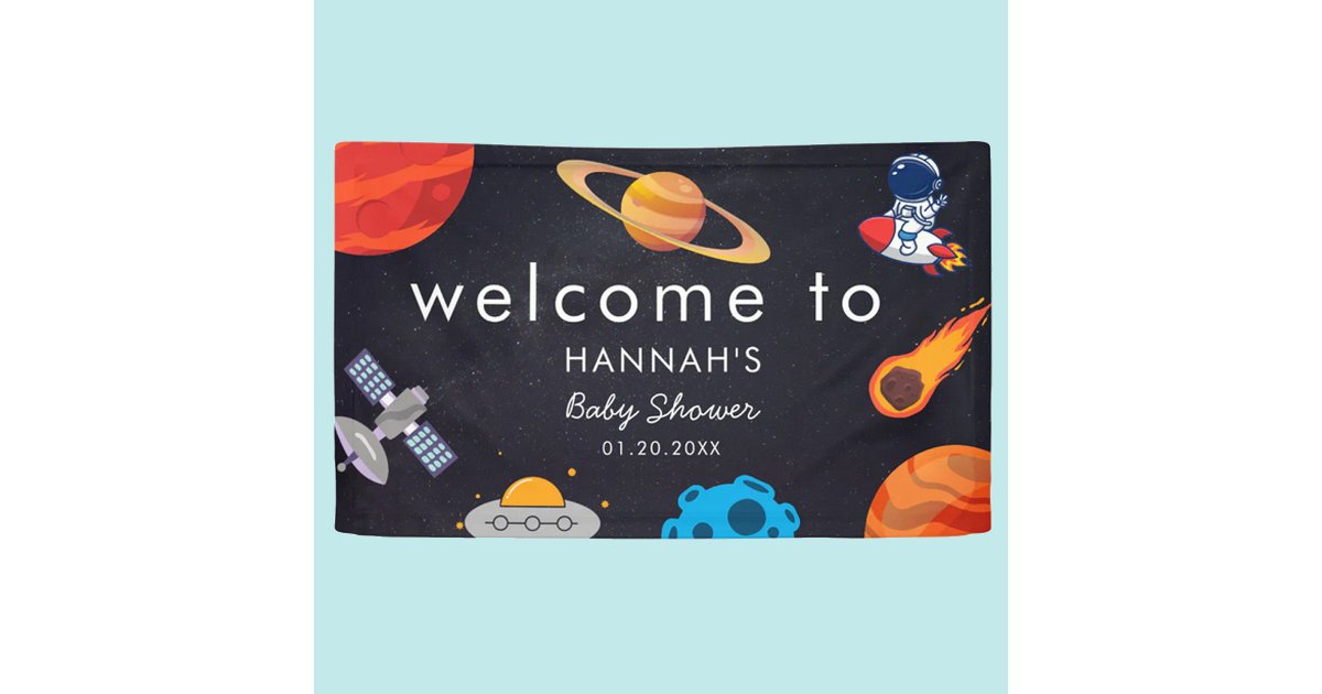 Space Theme Welcome Cute Custome Baby Shower Banner | Zazzle