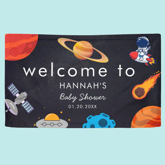 Space Theme Welcome Cute Custome Baby Shower Banner | Zazzle