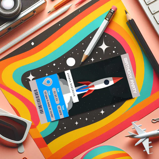Space Themed Birthday Party Travel Ticket Invitation | Zazzle
