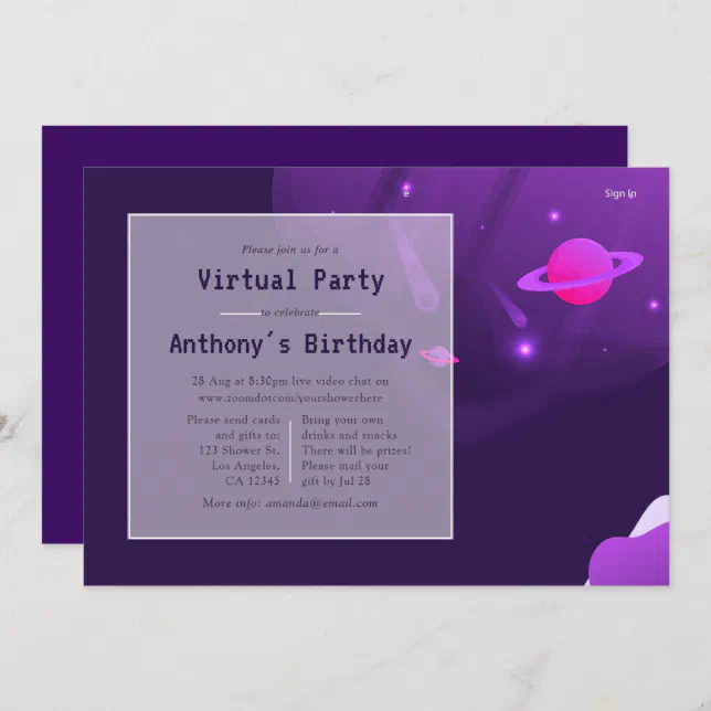 Space Virtual Reality Birthday Party Invitation | Zazzle