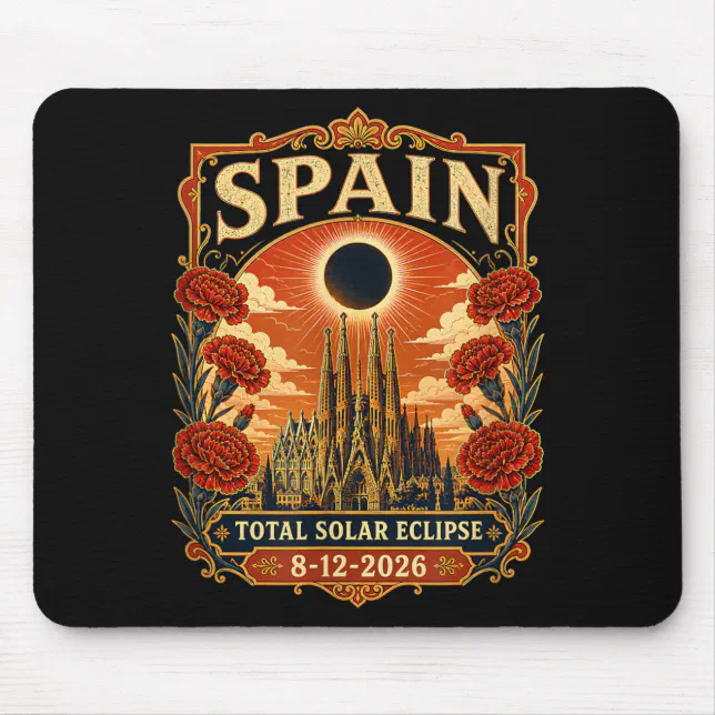 Spain Total Solar Eclipse 2026 Barcelona Sagrada Mouse Mat | Zazzle