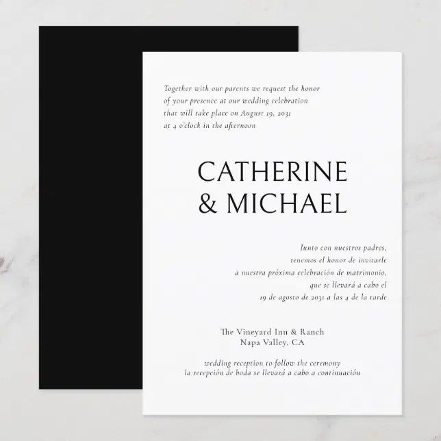 Spanish English Bilingual Elegant Classic Wedding Invitation | Zazzle