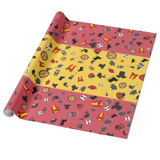 Spanish Flag with famous items of Spain Wrapping Paper | Zazzle.co.uk