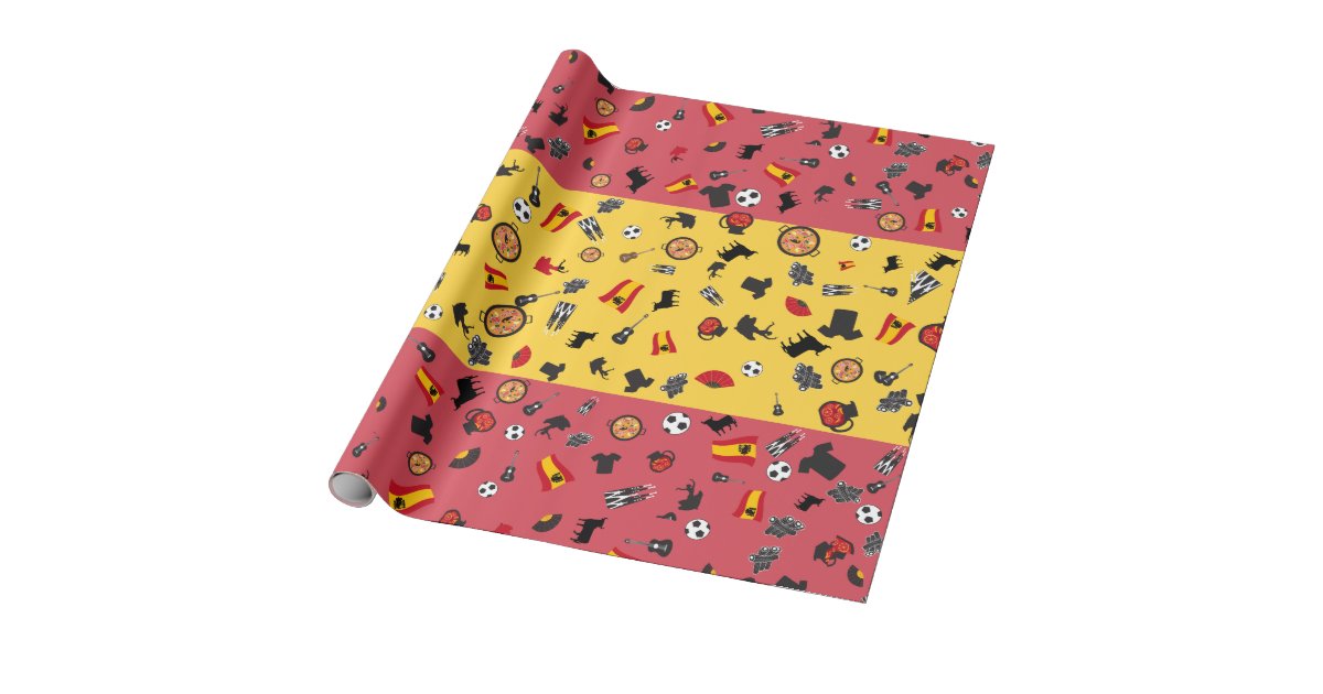 Spanish Flag with famous items of Spain Wrapping Paper | Zazzle.co.uk
