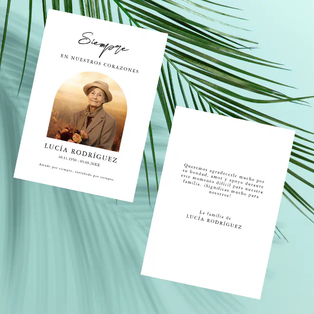Spanish Funeral Memorial Sympathy Photo Thank You Card | Zazzle
