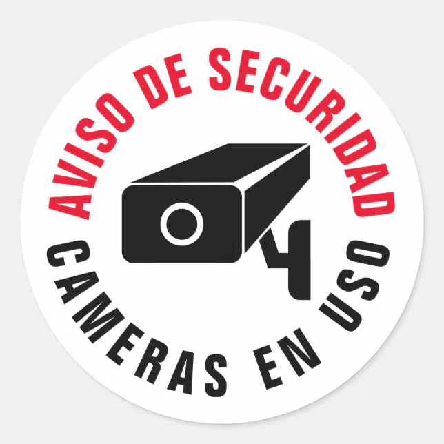 Spanish Language Camera Security Notice Warning Classic Round Sticker ...