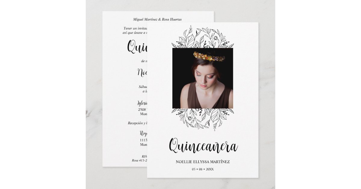 Spanish Luxury Wildflowers Frame Quinceañera Photo Invitation | Zazzle