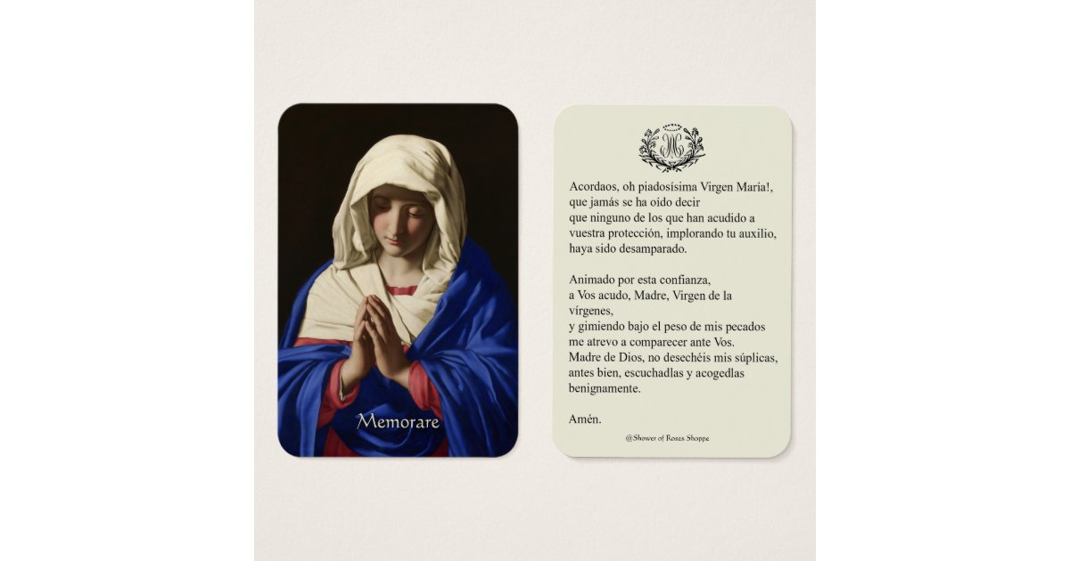 Spanish Virgin Mary Prayer Memorare Holy Card | Zazzle