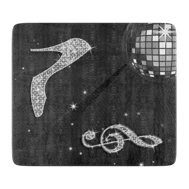 Sparkly Black Music Note & Stiletto Heel Cutting Board | Zazzle