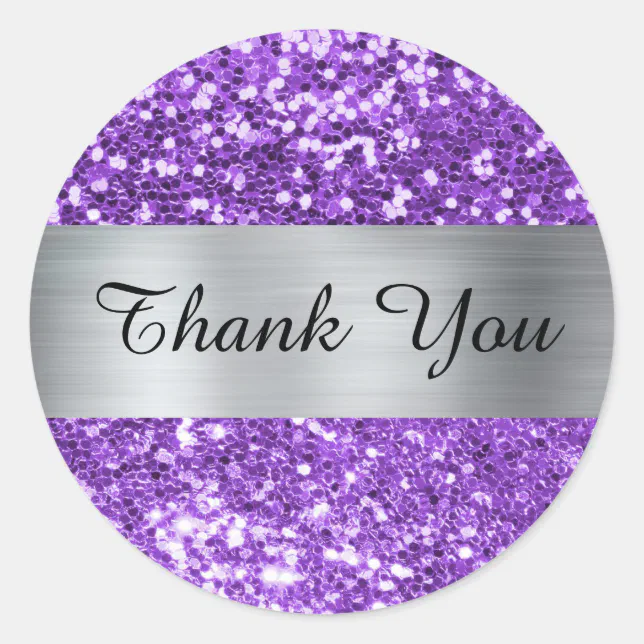 Sparkly Purple Glitter Silver Shimmer Foil Classic Round Sticker | Zazzle