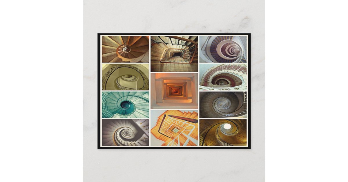 Spiral staircase staircase architecture collage postcard | Zazzle
