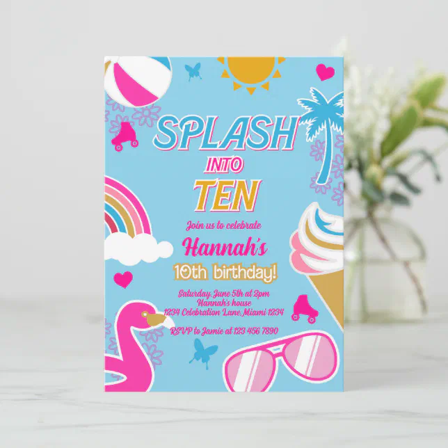 Splash into Ten Pool Party Birthday Girl summer Invitation | Zazzle