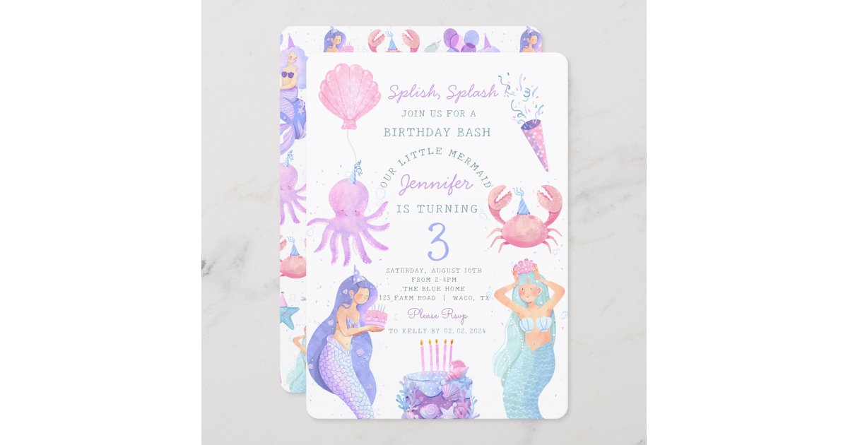 Splish Splash Mermaid Birthday Bash Invitation | Zazzle
