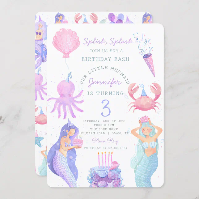 Splish Splash Mermaid Birthday Bash Invitation | Zazzle