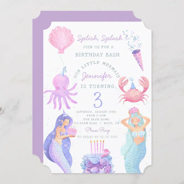 Splish Splash Mermaid Birthday Bash Invitation | Zazzle
