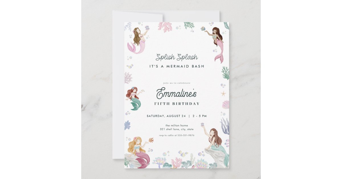 Splish Splash Mermaid Birthday Invitation | Zazzle