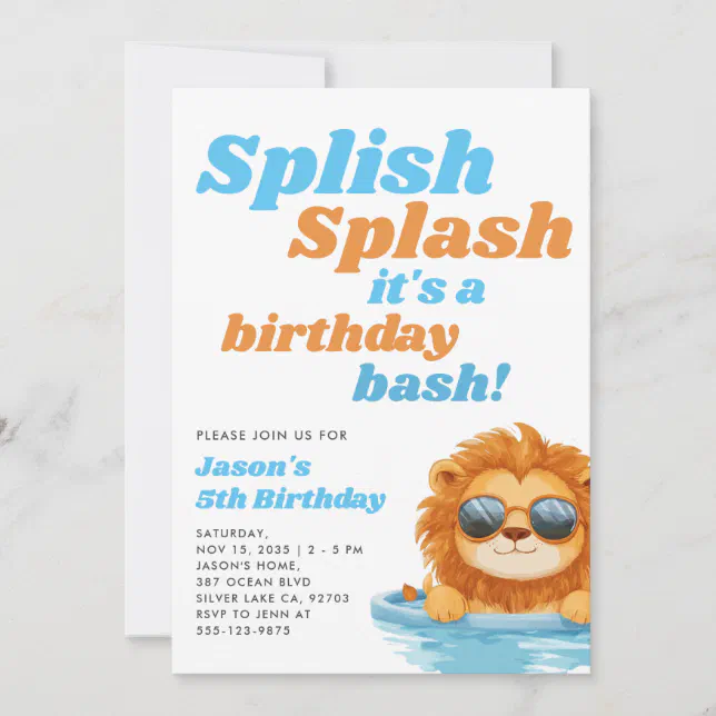 Splish Splash Pool Party Boy Birthday Invitation | Zazzle