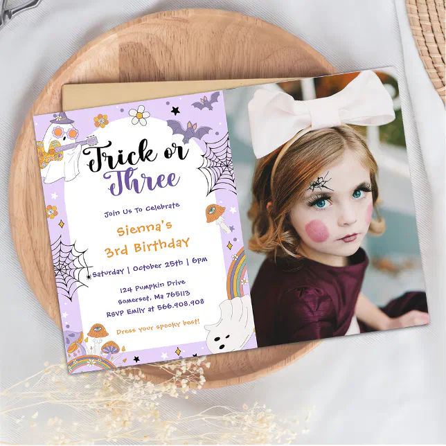 Spooky Halloween Ghost 3rd Birthday Party Photo Invitation | Zazzle