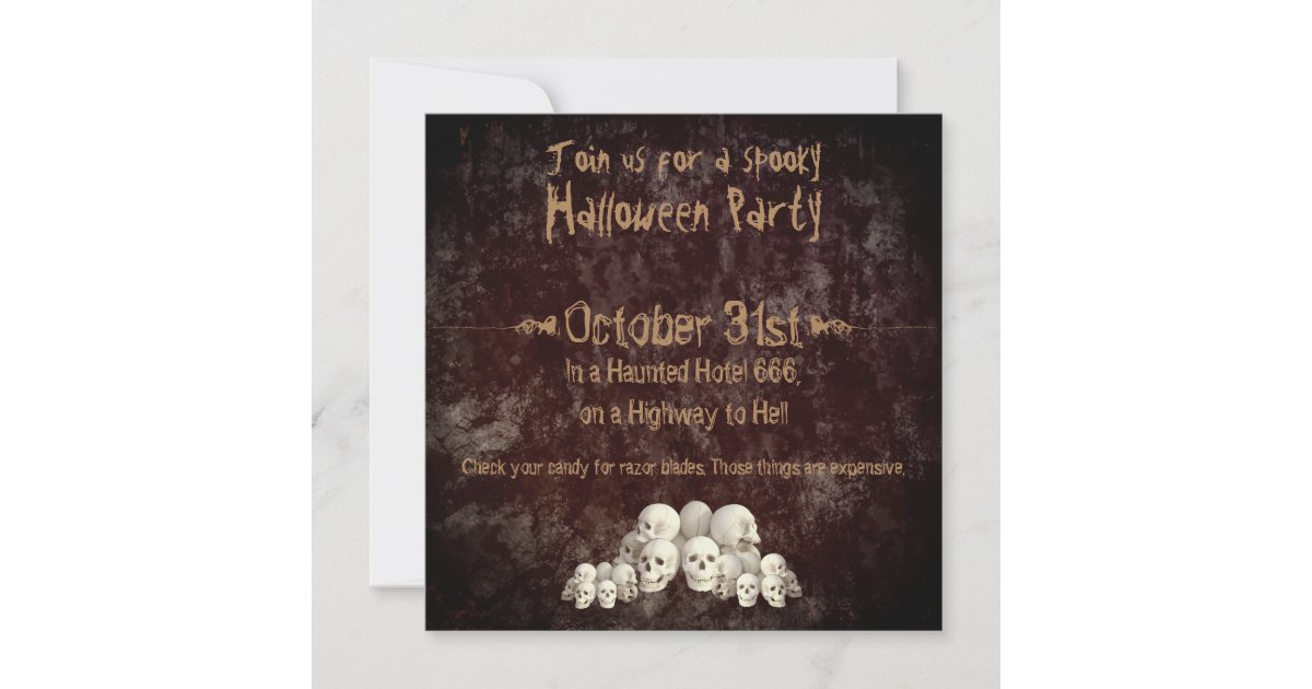 Spooky Halloween Grunge Creepy Background Skulls Invitation | Zazzle