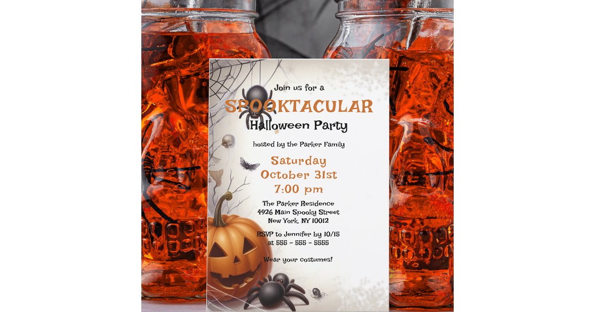Spooky Scary Pumpkin and Spiders Halloween Party Invitation | Zazzle