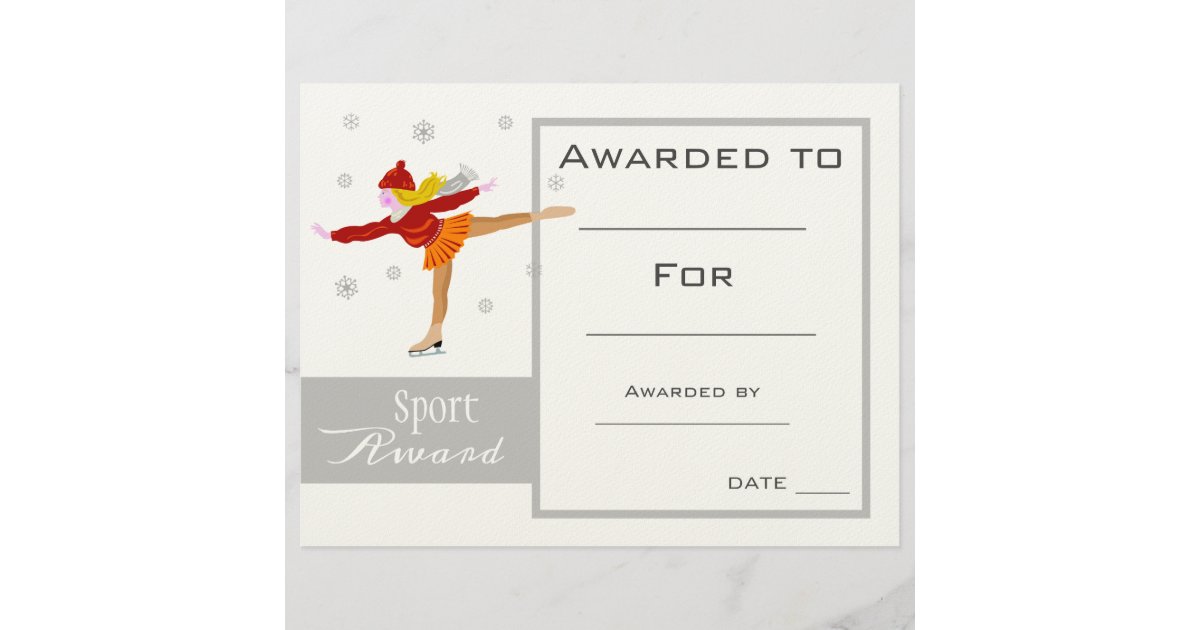 Sport ice-skating certificate award | Zazzle