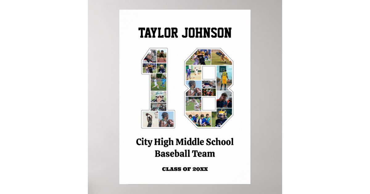 Sports Player Number 18 Photo Collage Graduation Poster | Zazzle
