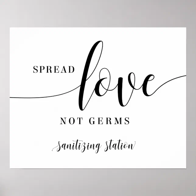 Spread Love Not Germs Sanitizing Station Wedding Poster | Zazzle